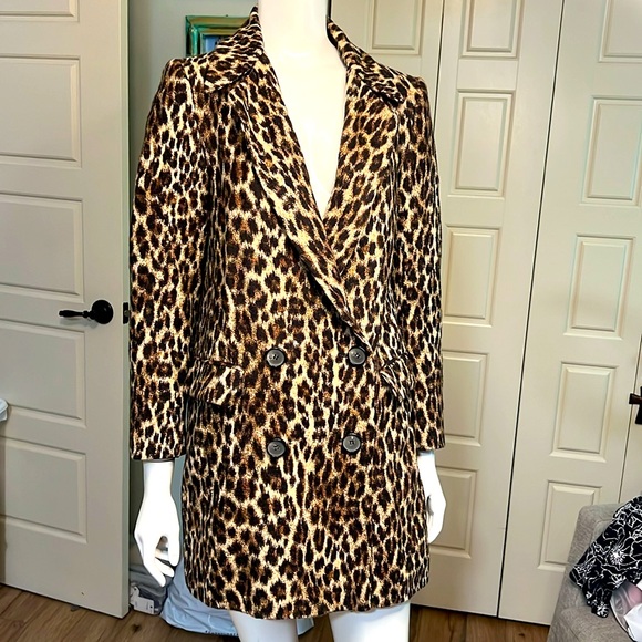 Zara | Jackets & Coats | Zara Leopard Print Long Blazer Xs 30 | Poshmark